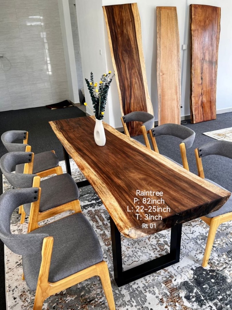 Meja makan raintree premium wood slab, Furniture & Home Living ...