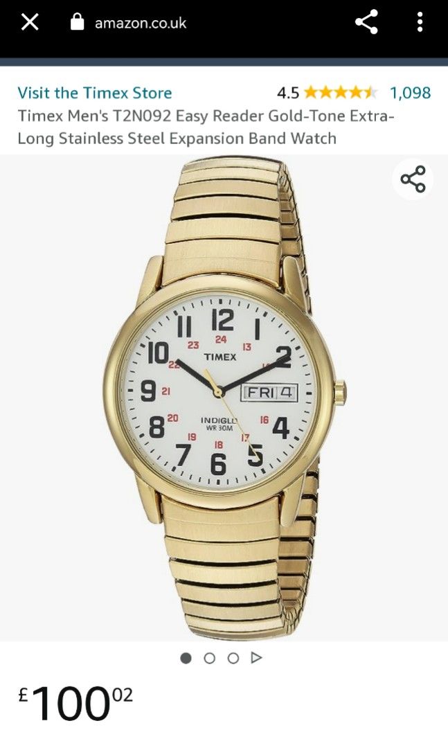 Men Timex Easy Reader 35mm Gold Tone extra long bracelet watch, Men's ...