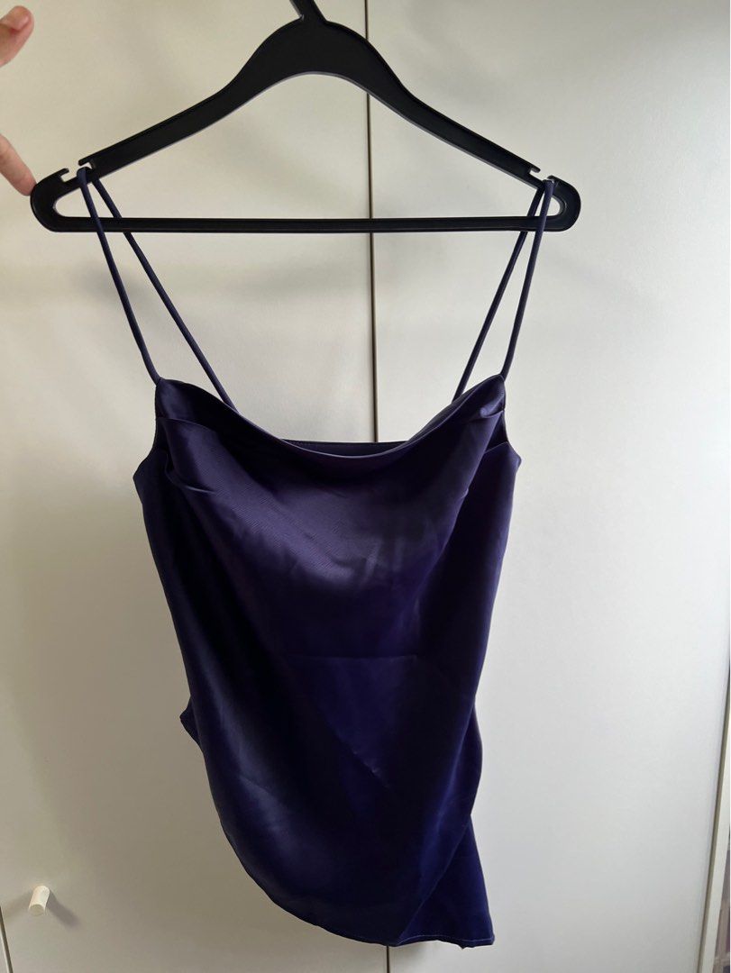 Navy Blue Satin top, Women's Fashion, Tops, Sleeveless on Carousell
