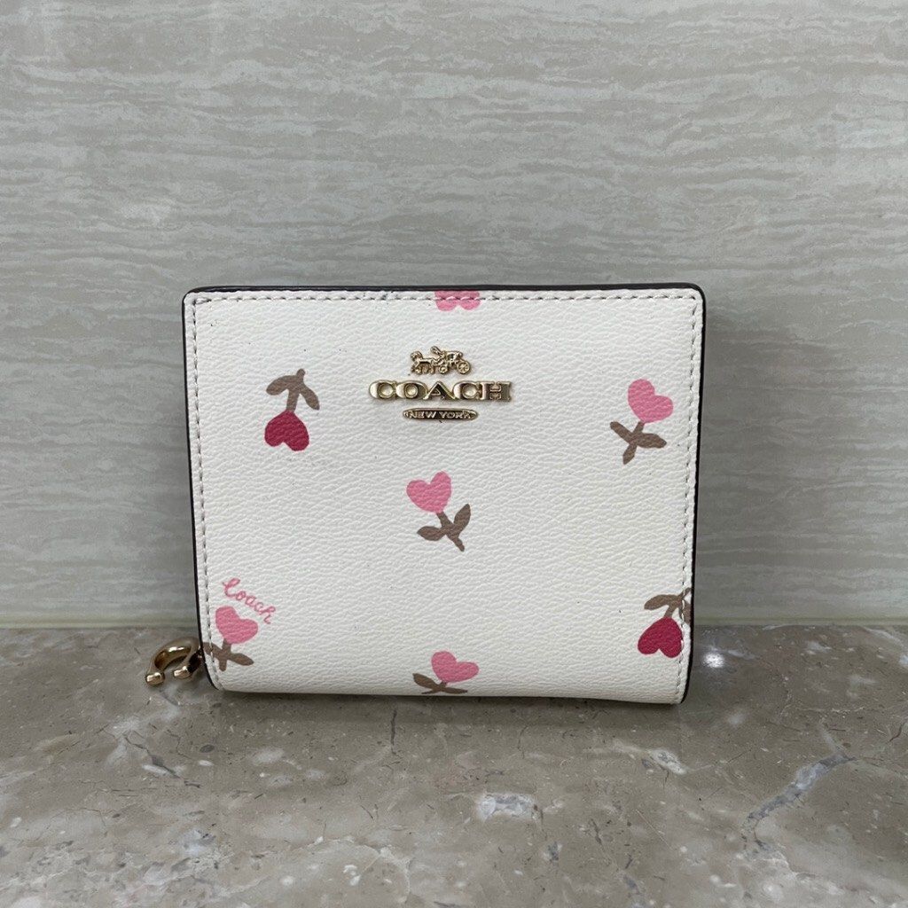 Original Coach Signature Canvas Zip Short Purse Multi Compartments ...