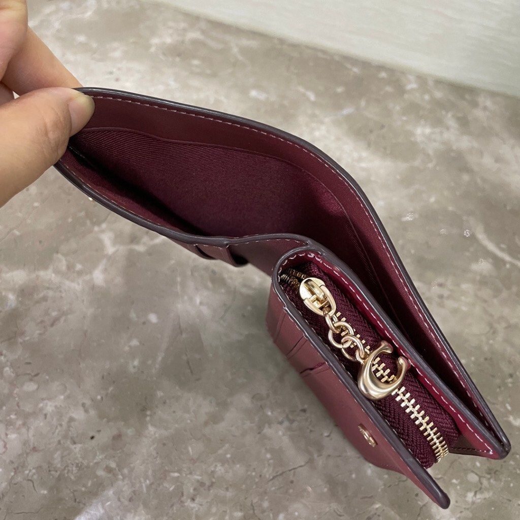 Original Coach Signature Canvas Zip Short Purse Multi Compartments ...