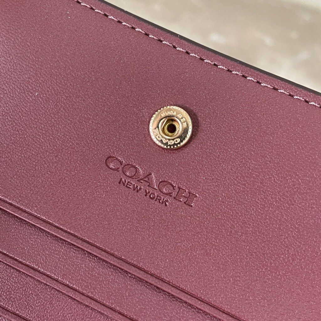 Original Coach Signature Canvas Zip Short Purse Multi Compartments ...