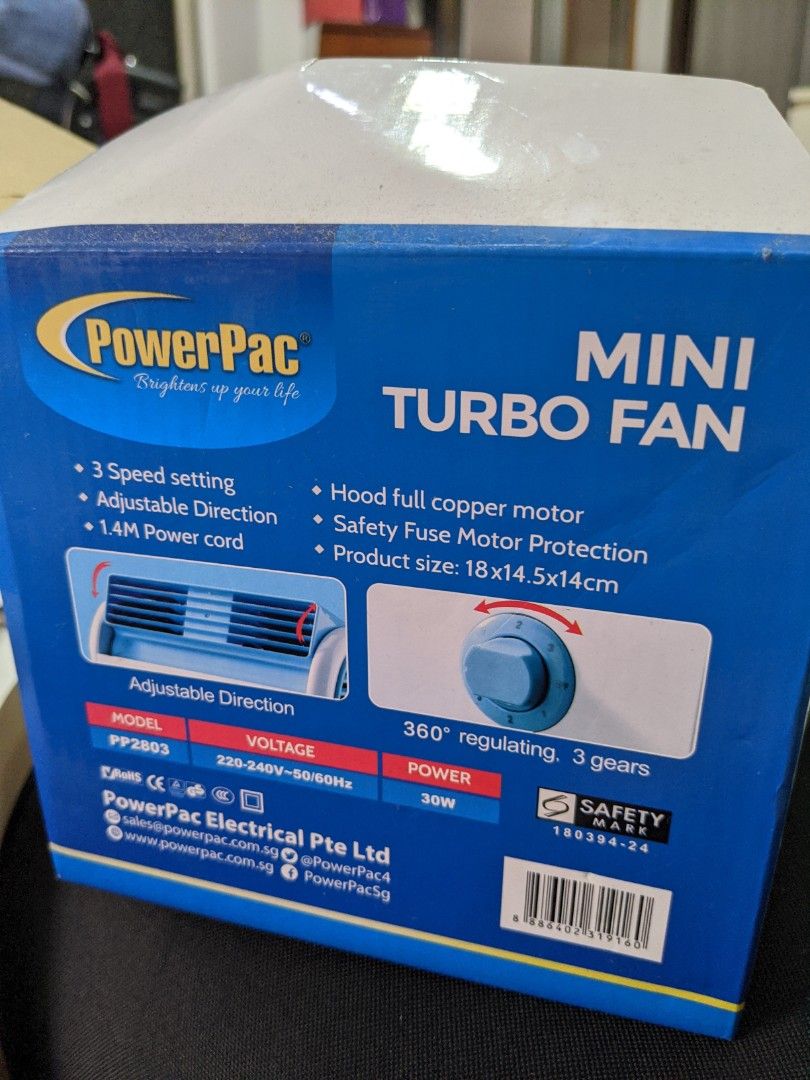Powerpac mini turbo fan, Furniture & Home Living, Lighting & Fans, Fans ...