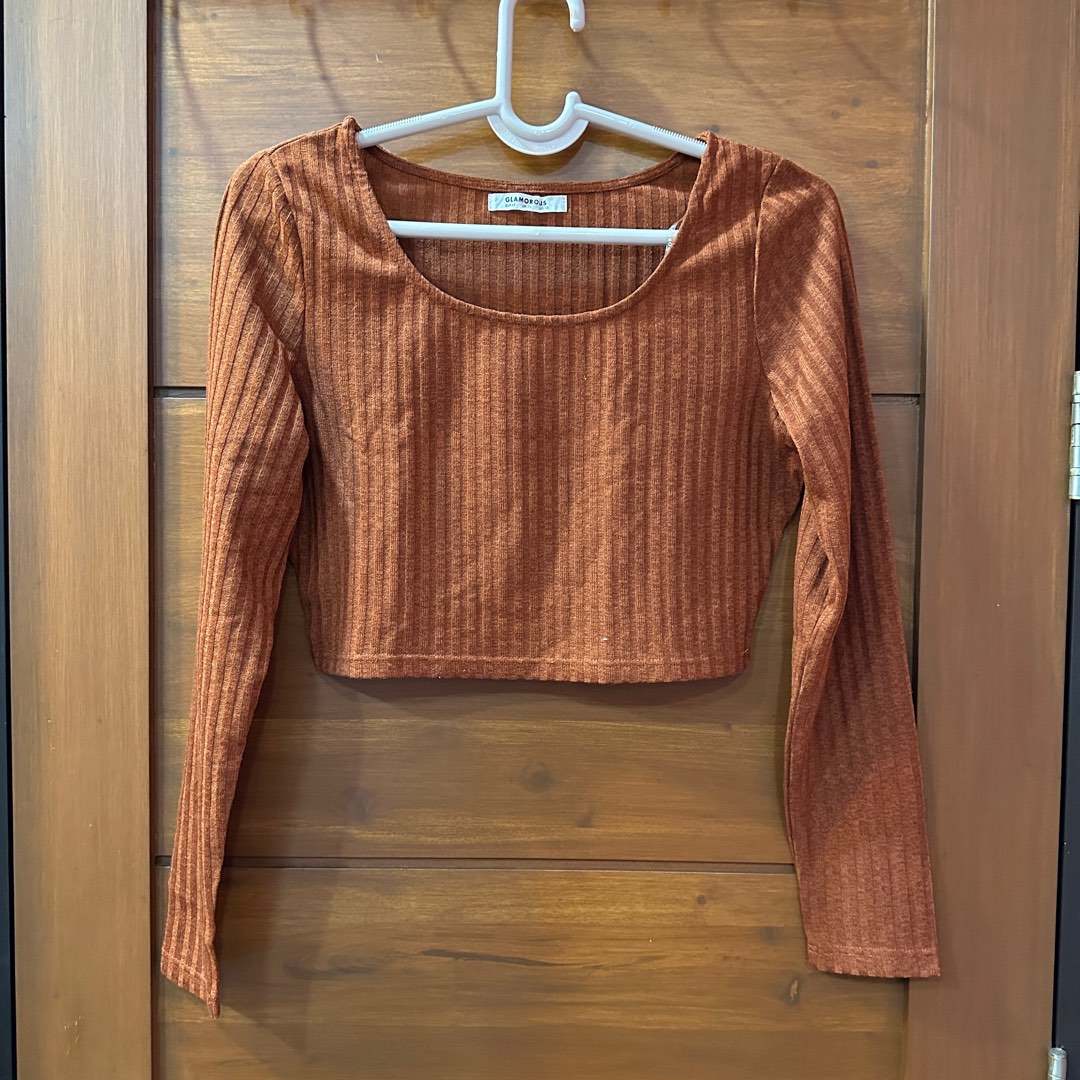 Rust ribbed long sleeves, Women's Fashion, Tops, Longsleeves on Carousell