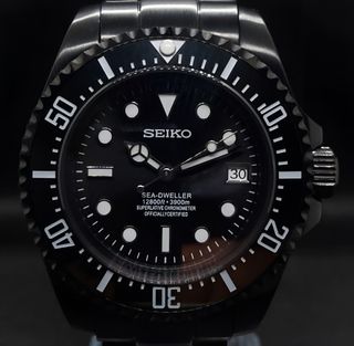 SEIKO [SEA DWELLER BLACK DEEPSEA WATCH BLACK ON BLACK MOD] 44MM BIG ...
