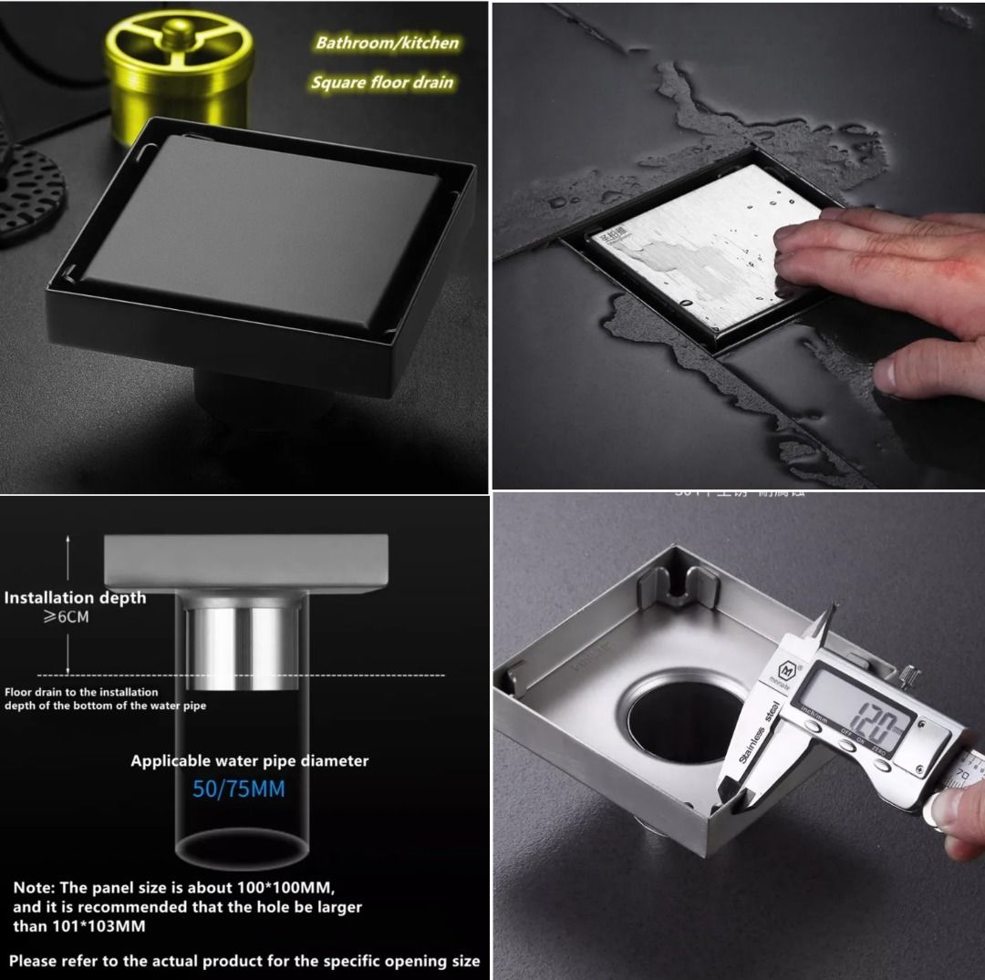 Square Floor Drain (Stainless Steel), Furniture & Home Living, Bathroom ...