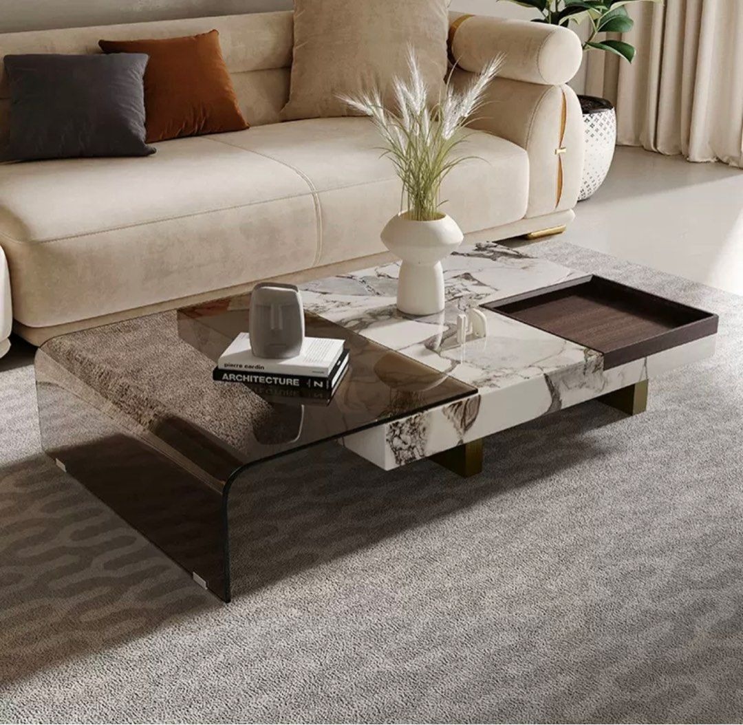 TOOLLEEN Coffee Table With Glass, Furniture & Home Living, Furniture ...