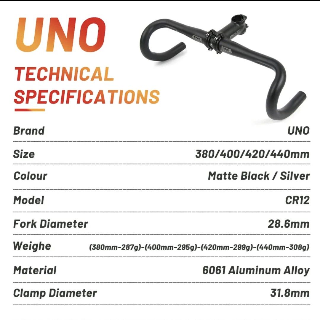 UNO Advanced Project Aluminium Road Handlebar 40cm, Sports Equipment ...