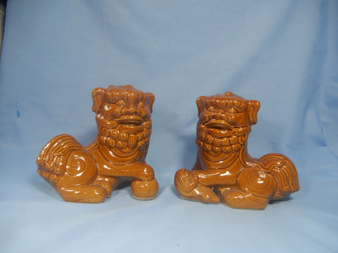 Vintage porcelain foo dogs pair circa mid 20th Century retired unused ...