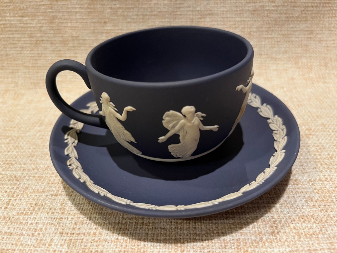 Wedgwood Jasperware Dancing Hours dark blue cup saucer set, Furniture ...