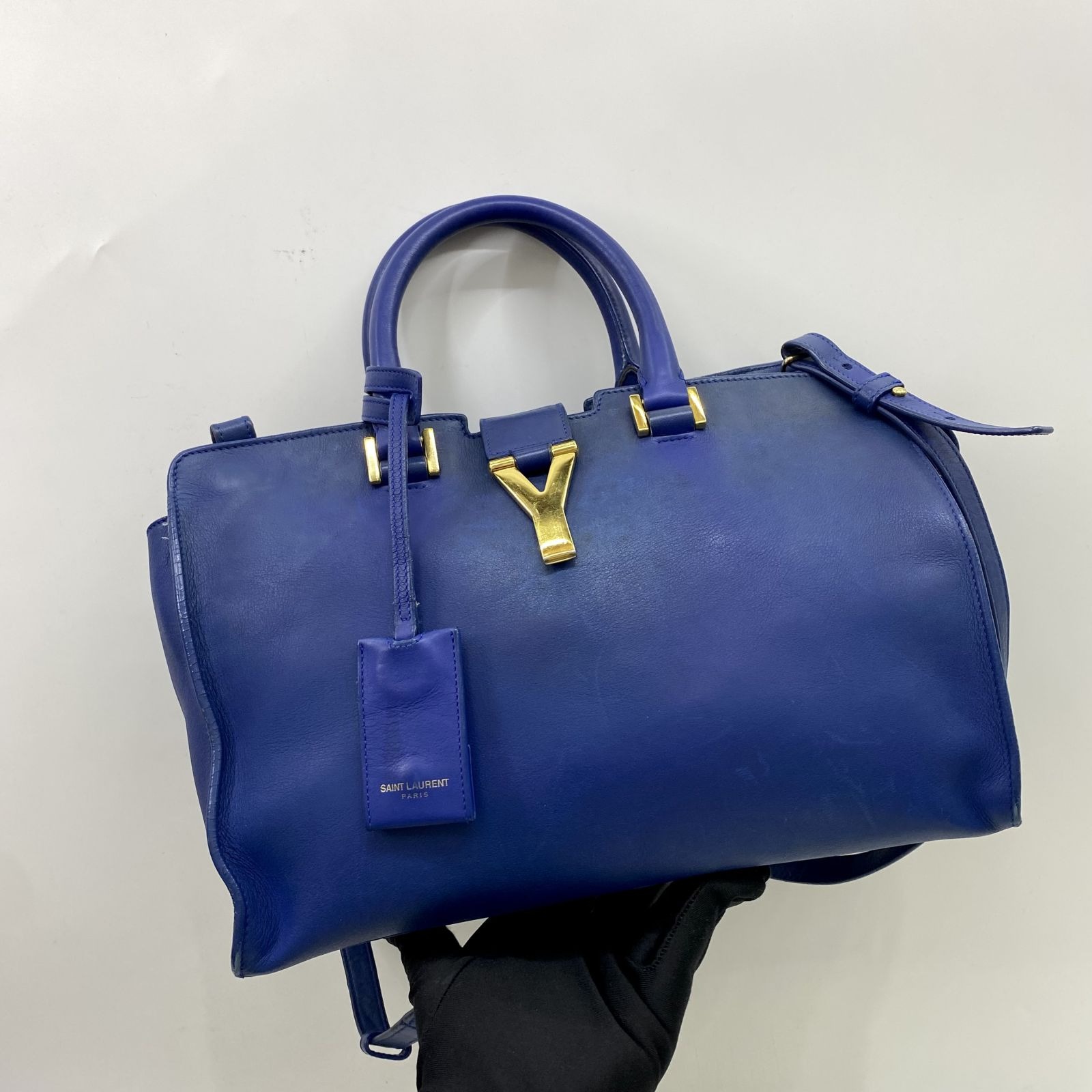YVES SAINT LAURENT 311210 BLUE SAC LIGNE CABAS 2WAY SHOULDER BAG ...