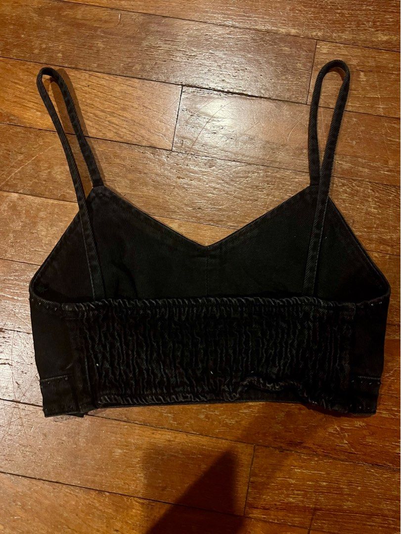 Zara Denim Crop Top with Rhinestones, Women's Fashion, Tops, Sleeveless ...