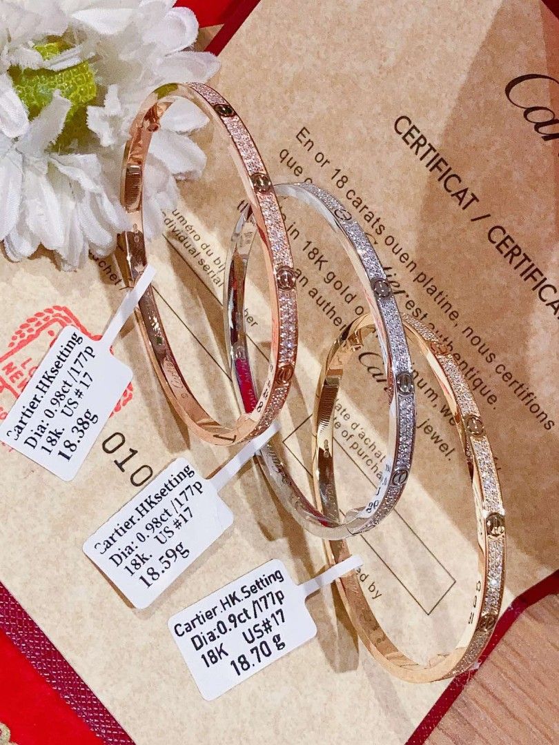 16 to 20cm RG YG WG SLIM Car.love Bangle 18K GOLD HK SETTING, Women's ...