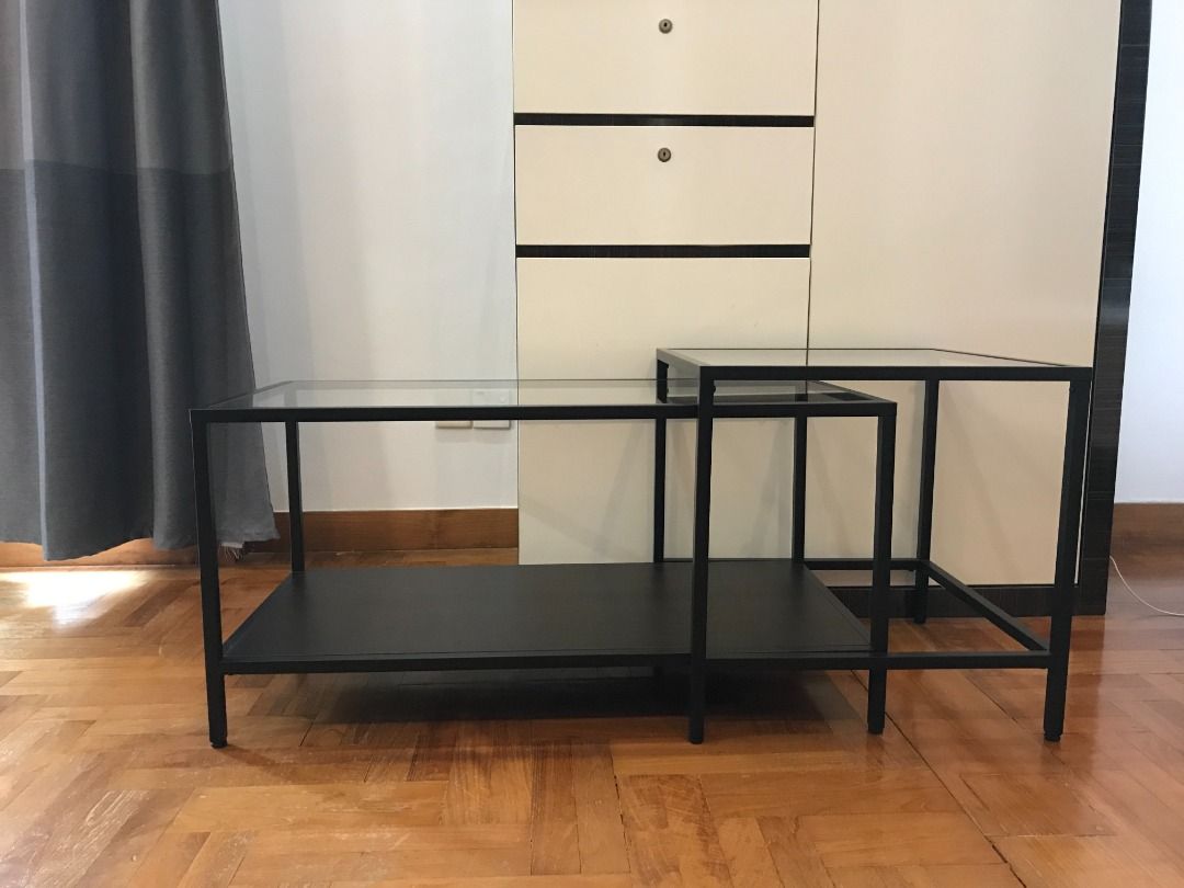 50% Off – IKEA VITTSJÖ Nest of tables, set of 2, black-brown/glass ...