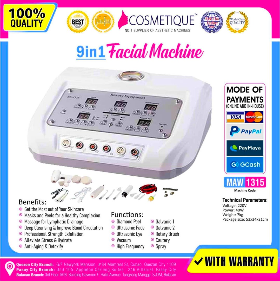 9 in 1 Facial Machine Diamond Peel Galvanic Rotary Brush Set High ...