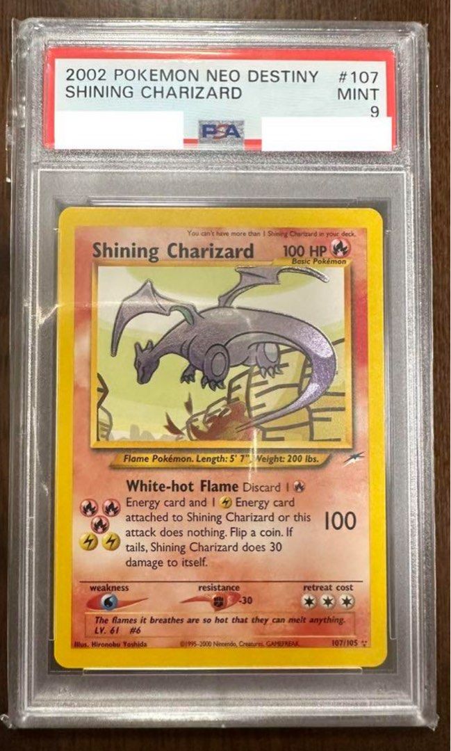 噴火龍 shining charizard PSA9 107/105 pokemon, 興趣及遊戲, 收藏品及紀念品, 郵票及印刷品 - Carousell