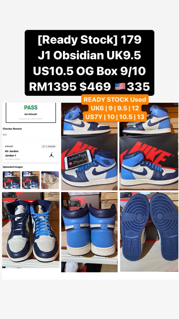 Authentic AJ1 Air Jordan 1 Obsidian UK9.5. UK6, 9 & 12 Available, Men's Fashion, Footwear ...