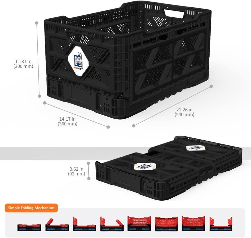 Bigant Heavy Duty Collapsible & Stackable Plastic Milk Crate - Snap ...