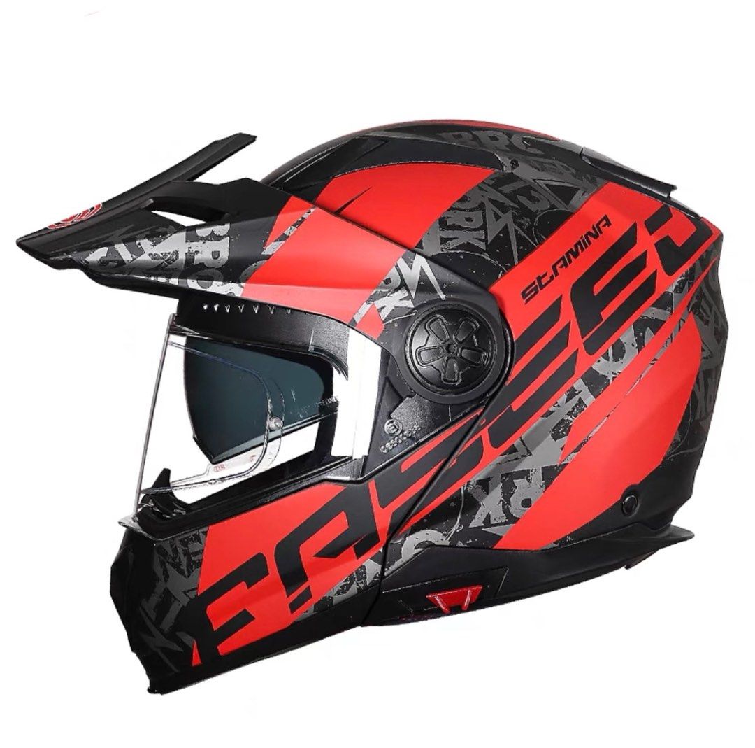 Black Red Modular Flip Up Dual Sports with Inner Lens Full Face ...