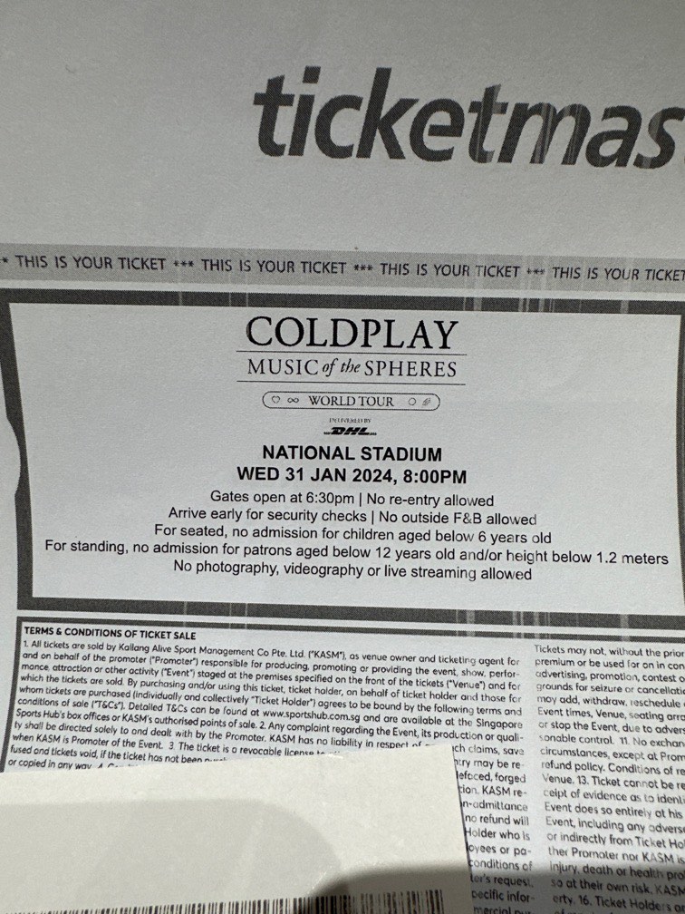 coldplay cat 2 singapore 31-jan-2024, Tickets & Vouchers, Event Tickets ...