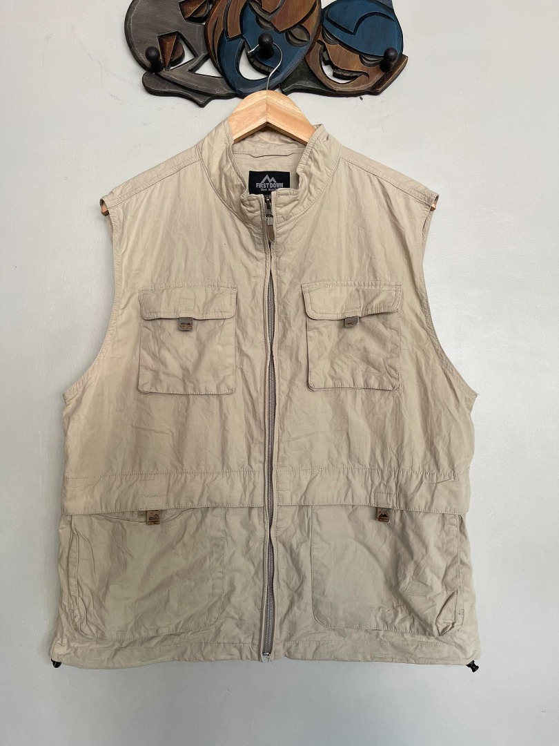 Cream Cargo Vest, Men's Fashion, Tops & Sets, Vests on Carousell