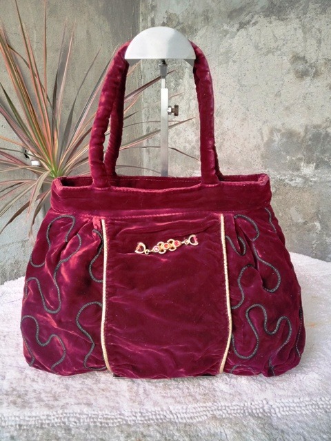 SALE: DARK RED VELVET HAND BAG, Women's Fashion, Bags & Wallets ...