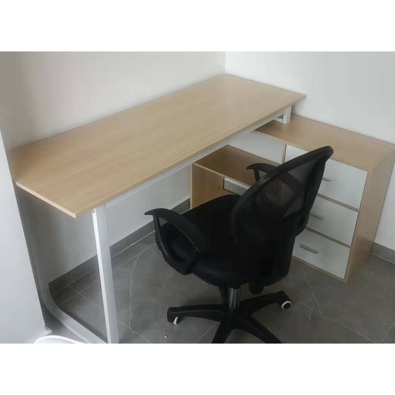 Desk L-Shape Office Table Study Table Light wood top&white leg New COD ...