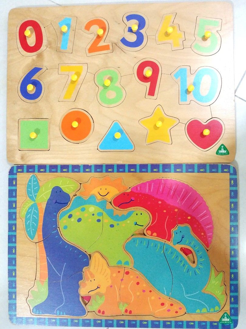 ELC, Galt transport, dinosaur, alphabet, shapes. numbers wooden puzzles ...