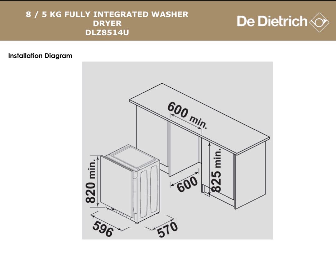 DE DIETRICH FULL BUILT-IN WASHER-DRYER DLZ8514U, TV & Home Appliances ...