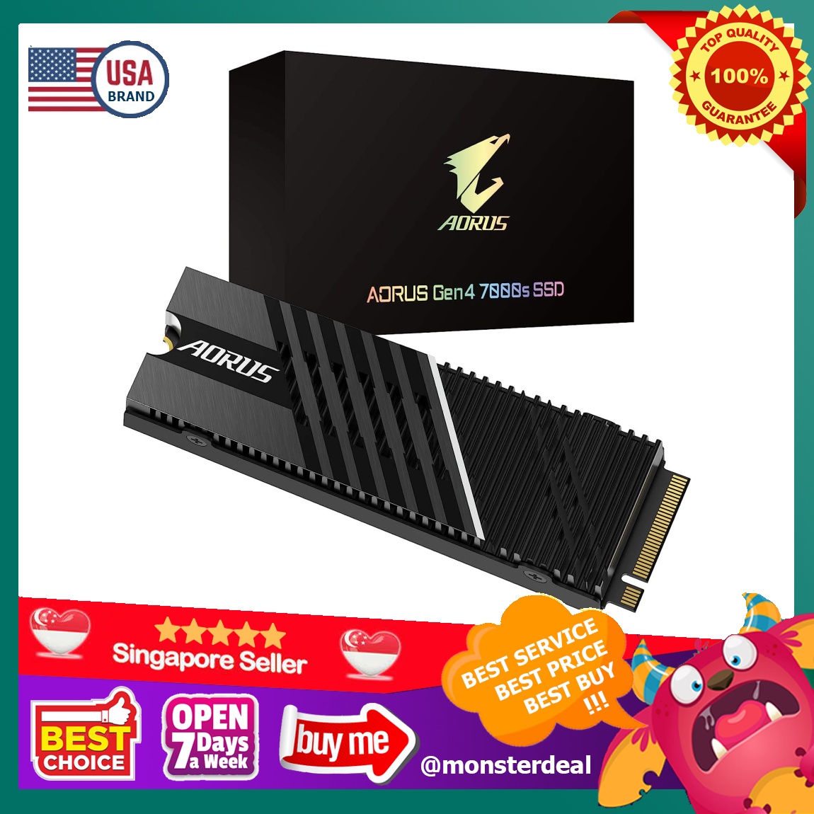 GIGABYTE AORUS Gen4 7000s SSD 1TB PCIe 4.0 NVMe M.2, Nanocarbon Coated Aluminum Heatsink, 3D TLC ...