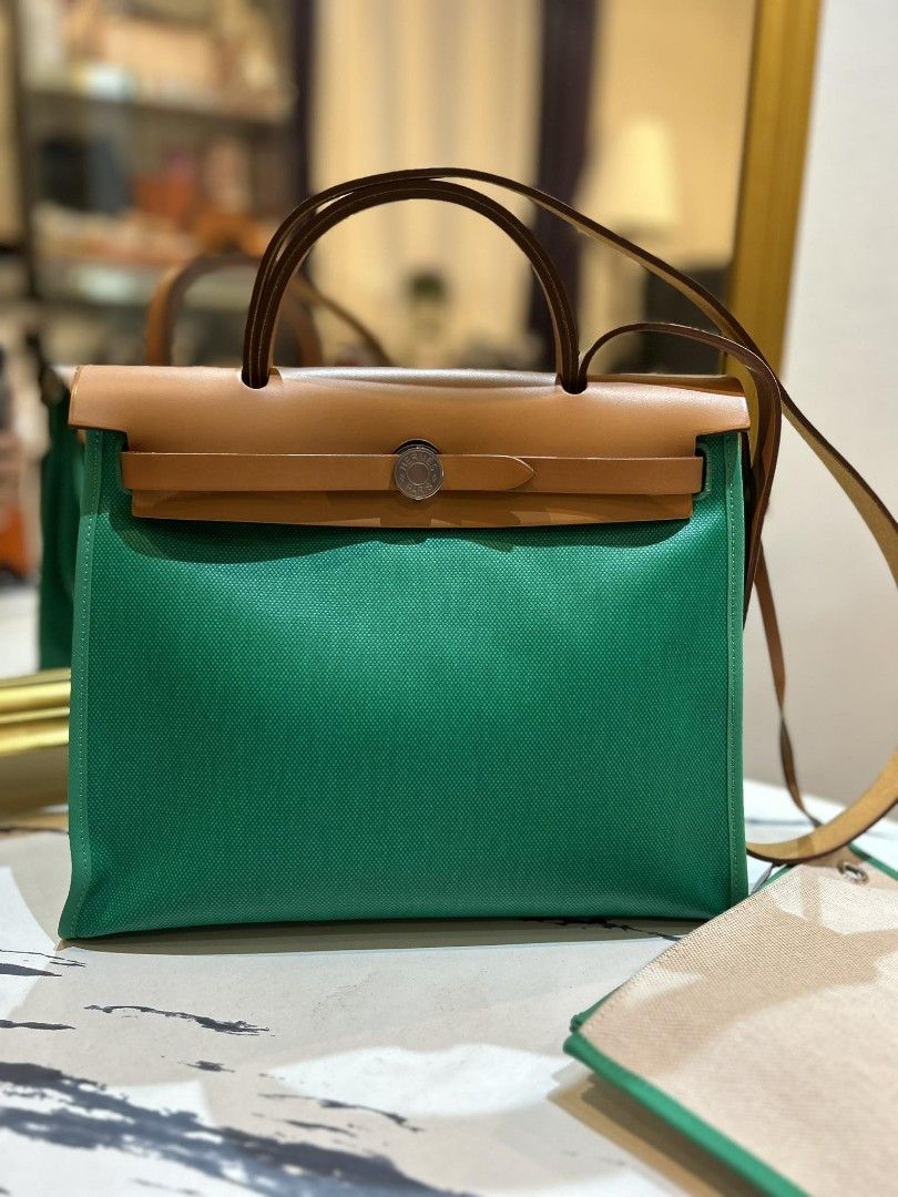 Hermes herbag shw green BN, Luxury, Bags & Wallets on Carousell