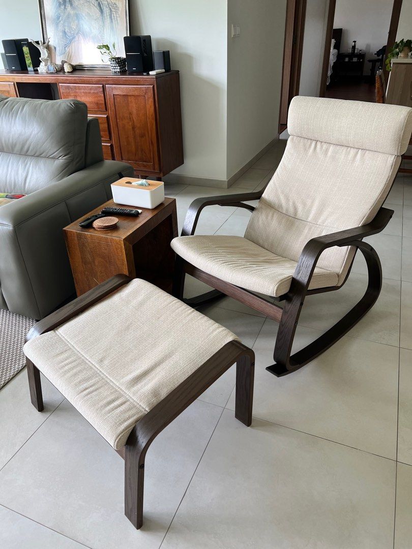 IKEA POANG Rocking Chair and Footstool, Furniture & Home Living ...