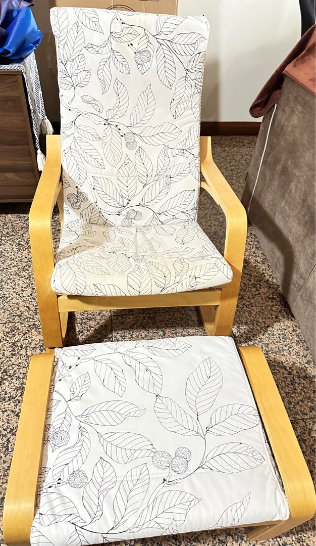 Ikea Poang Rocking chair with stool, Furniture & Home Living, Furniture ...