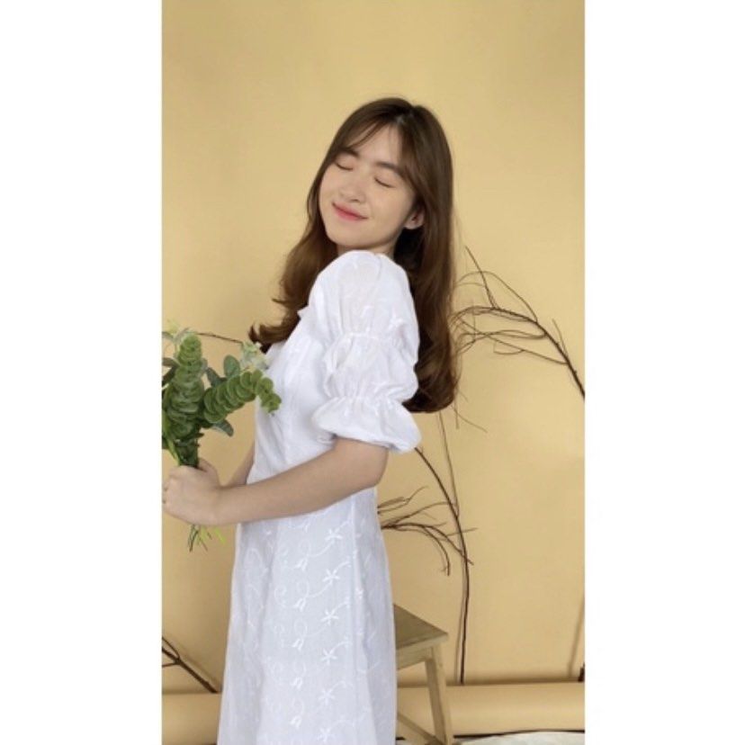 KOREAN FLORAL VINTAGE MIDI DRESS PUTIH PANTAI PREWEDDING, Fesyen Wanita ...