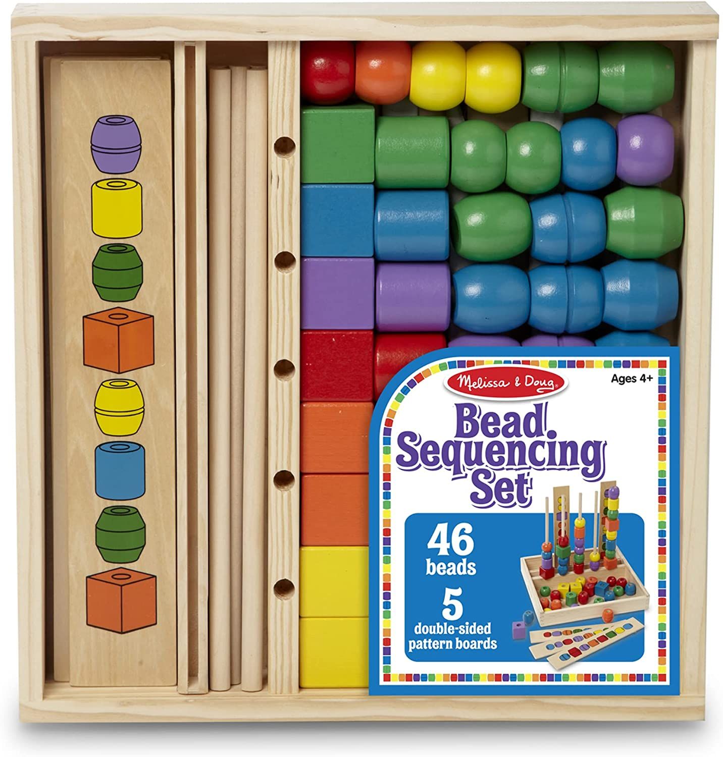 Melissa & Doug Bead Sequencing Set With 46 Wooden Beads and 5 Double ...