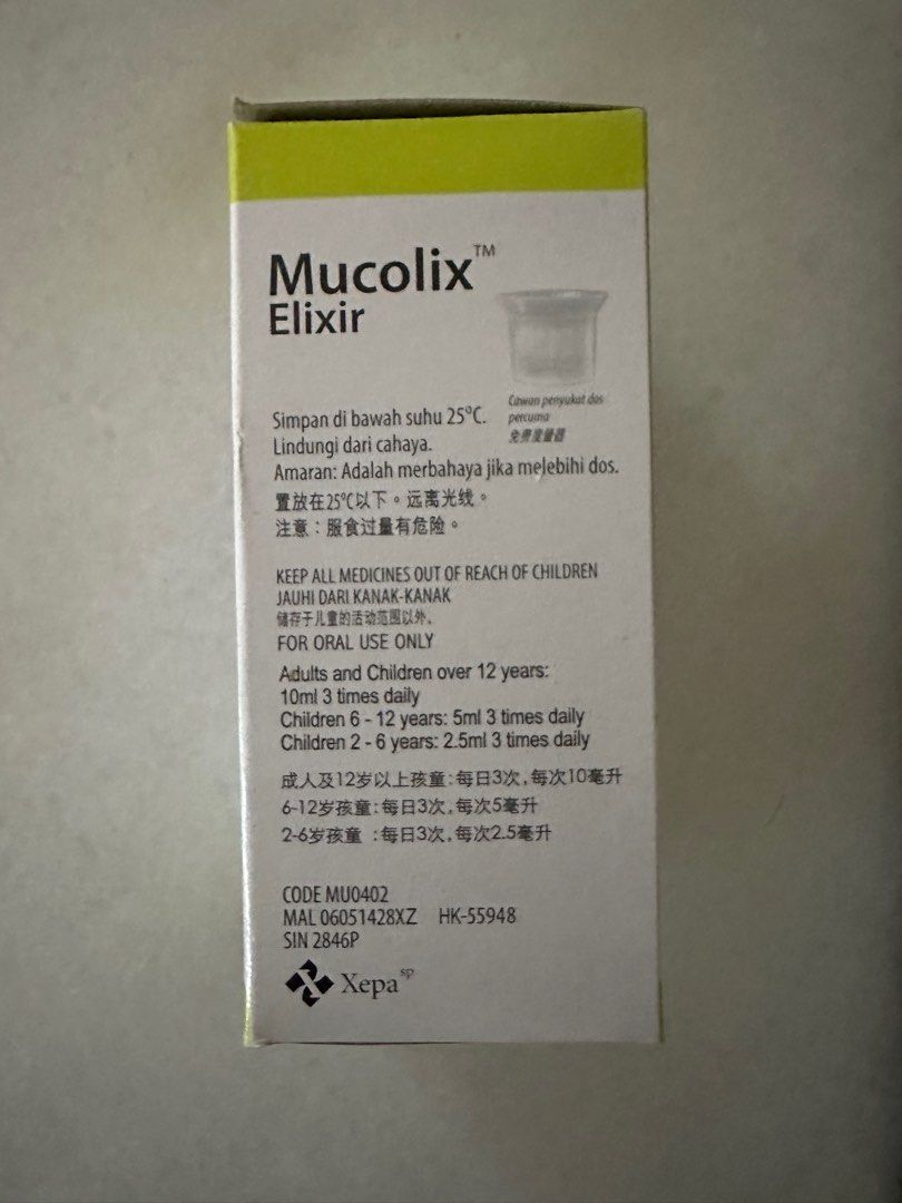 Mucolix Elixir for Stubborn Phlegm 90ml, Health & Nutrition, Medical ...