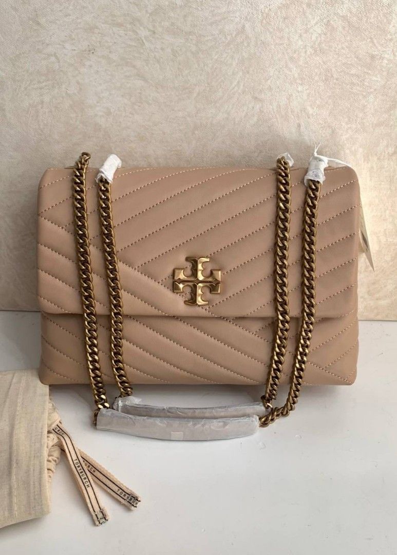 New AUTHENTIC Tory Burch TB Medium Kira Chevron shoulder bag Devon Sand ...