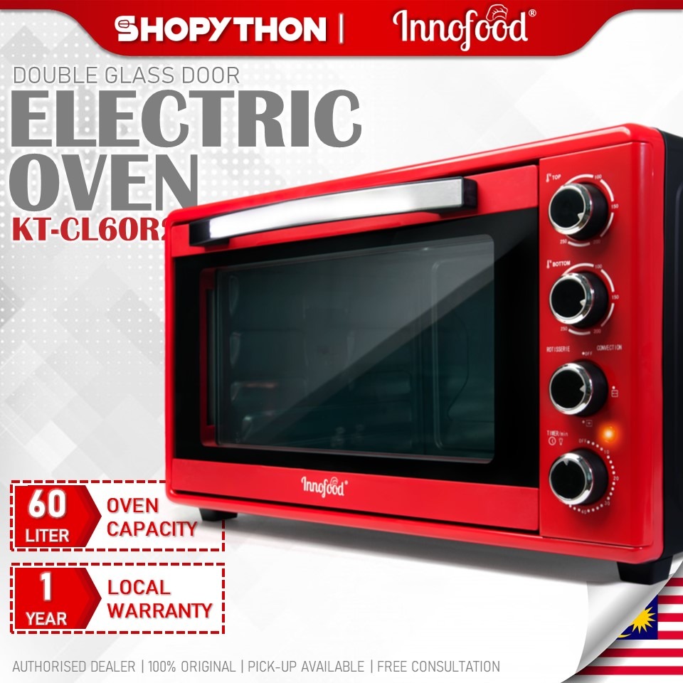 NNOFOOD Electric Oven KT-CL60R2 (60L/2000W) Red Double Layer Glass Door Independent Dual ...