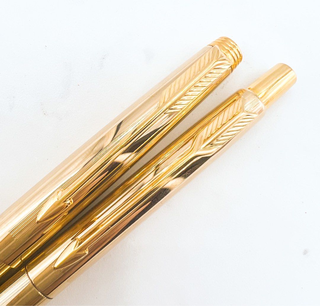 Parker 22k gold plated ballpoint pen and mechanical pencil set, Hobbies ...