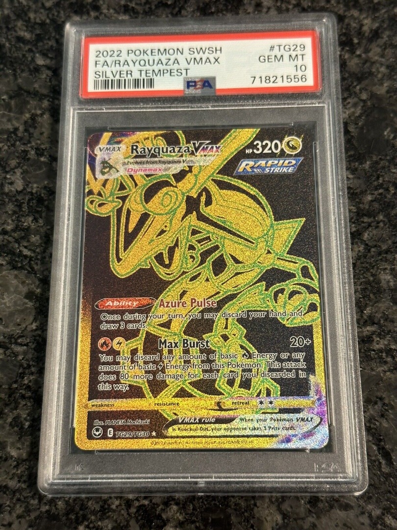 PSA 10 Rayquaza VMax Black Gold Silver Tempest, Hobbies & Toys, Toys ...