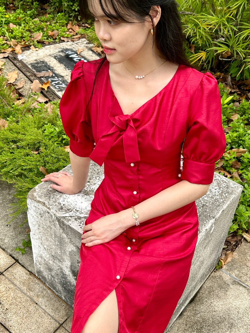 Red ribbon dress, Women's Fashion, Dresses & Sets, Dresses on Carousell