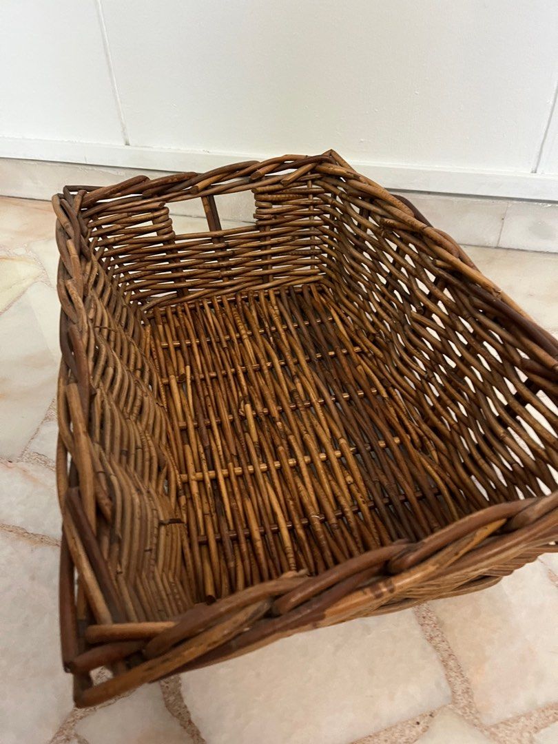 Retro Rattan shallow basket, Furniture & Home Living, Home Improvement ...