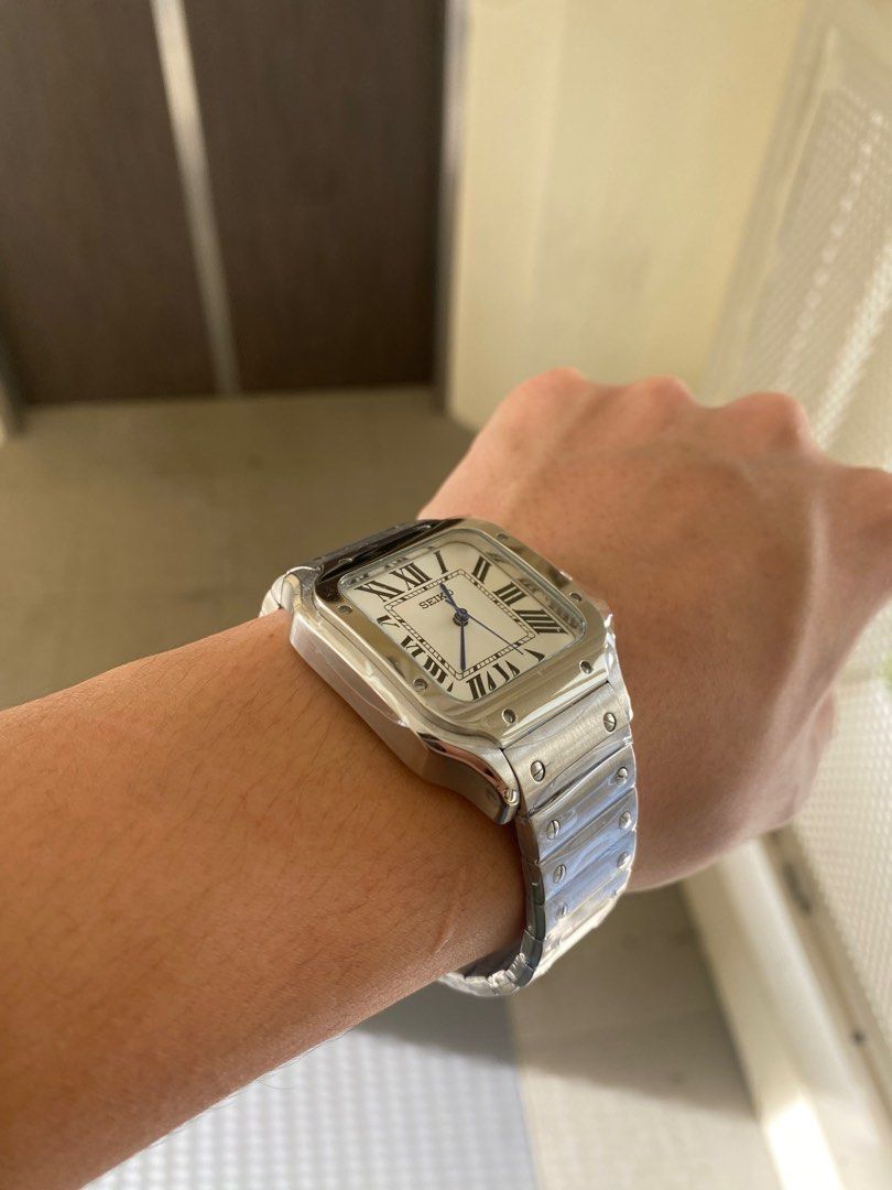 Seiko Mod Cartier Santos XL 38mm, Luxury, Watches on Carousell