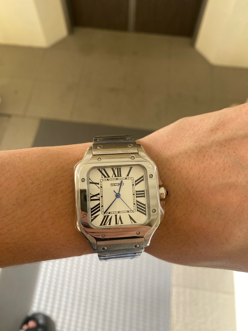 Seiko Mod Cartier Santos XL 38mm, Luxury, Watches on Carousell