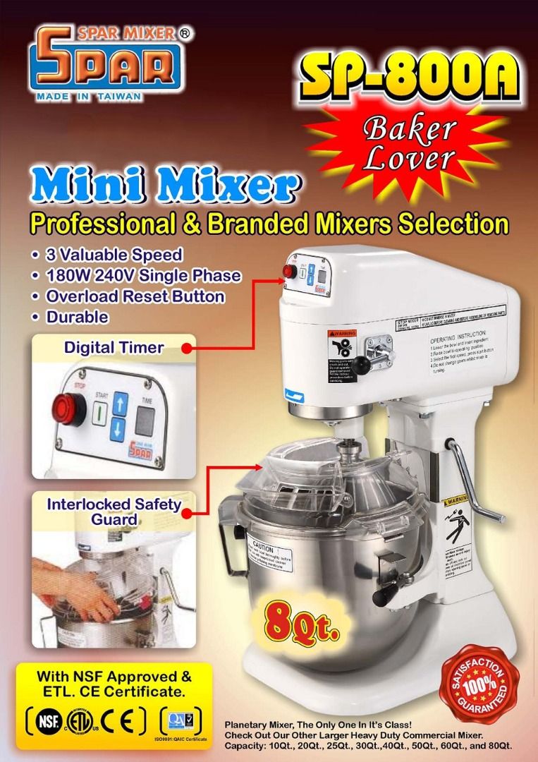 Spar Light Industrial Heavy Duty Table Top Mixer SP-800A (8.0L/180W ...