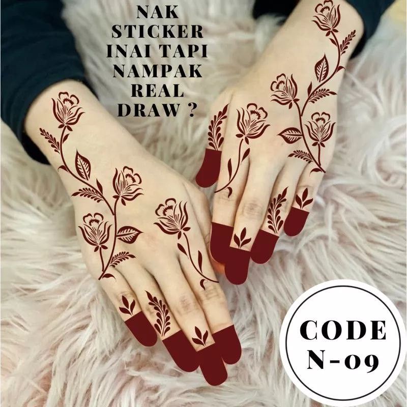 STICKER TAMPAL INAI HENNA STENCIL FULL HAND, Beauty & Personal Care ...