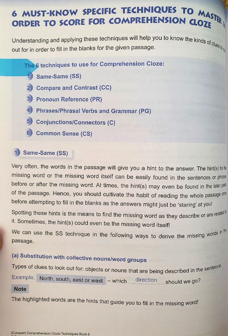 teachers@work P6 Conquer Comprehension Cloze Techniques, Hobbies & Toys ...
