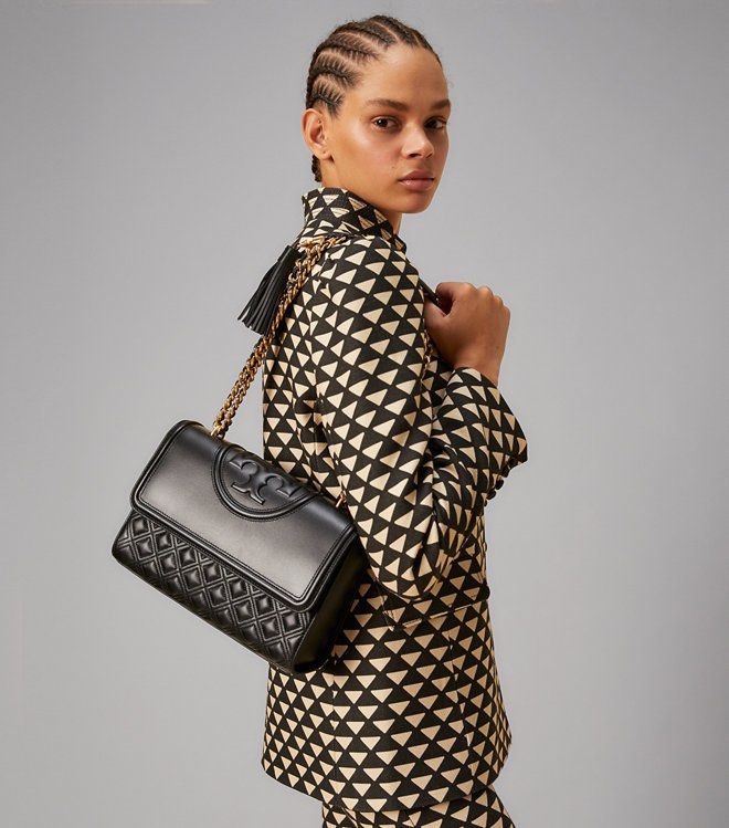 Tory burch small size fleming convertible shoulder bag black instock ...