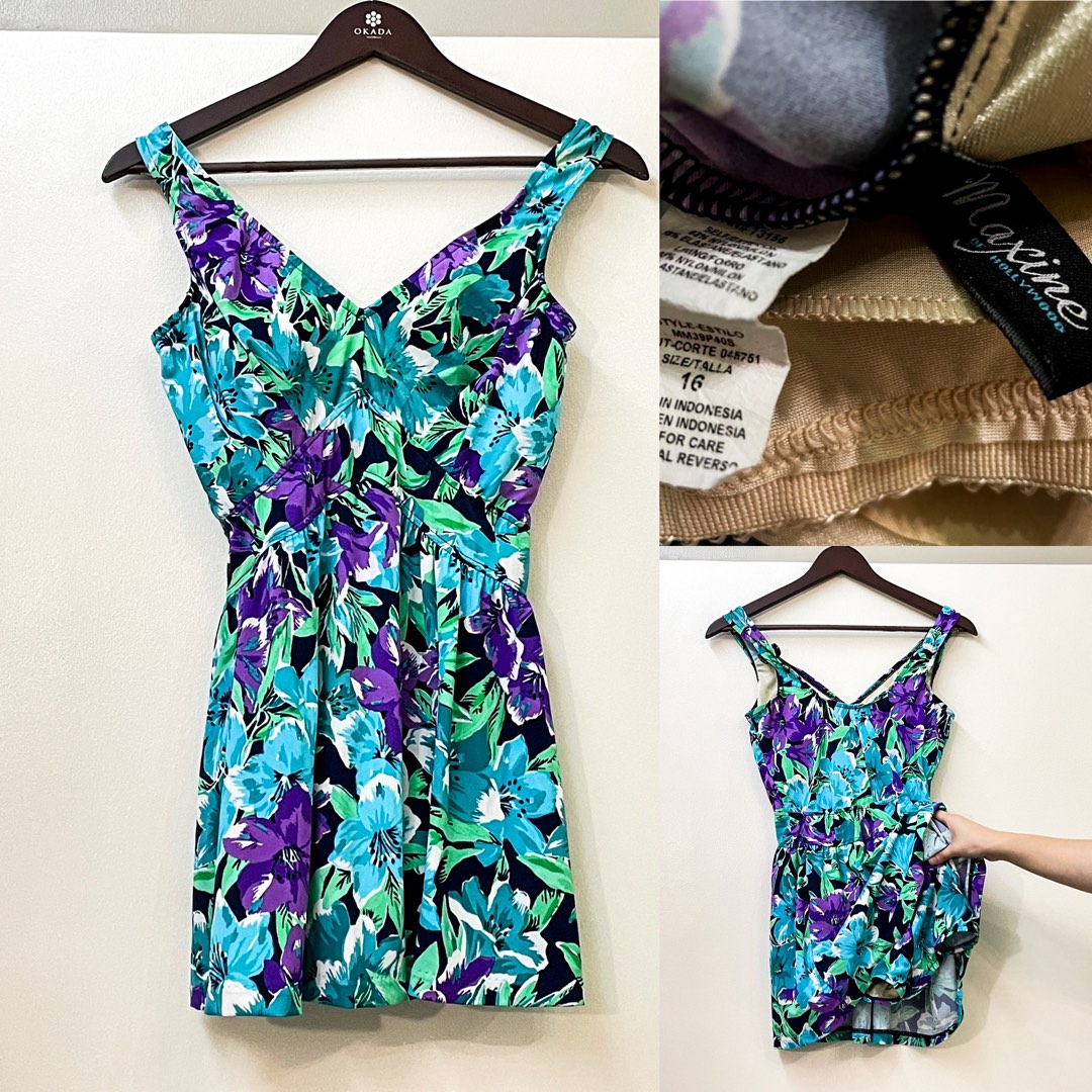 Tropical Padded One Piece Dress with Shorts, Women's Fashion, Swimwear ...