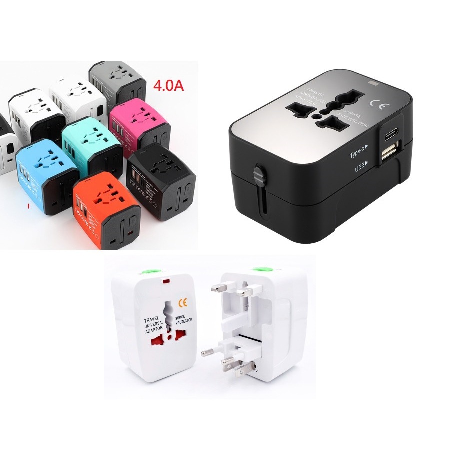 Universal Compact Travel Adapter Wall Plug with USB ports Type C Ports ...